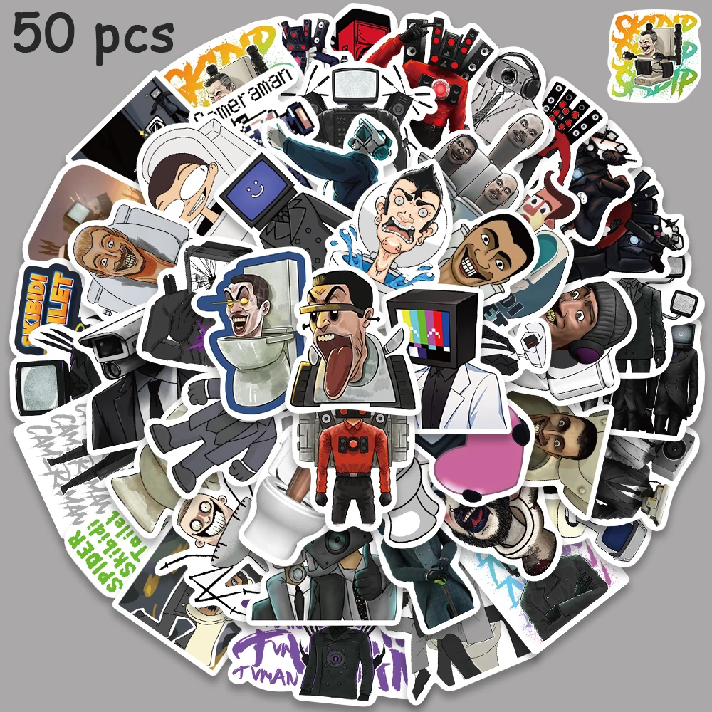 10 50pcs Skibidi Toilet Stickers Interesting Funny Decals Vinyl Waterproof For Laptop Suitcase