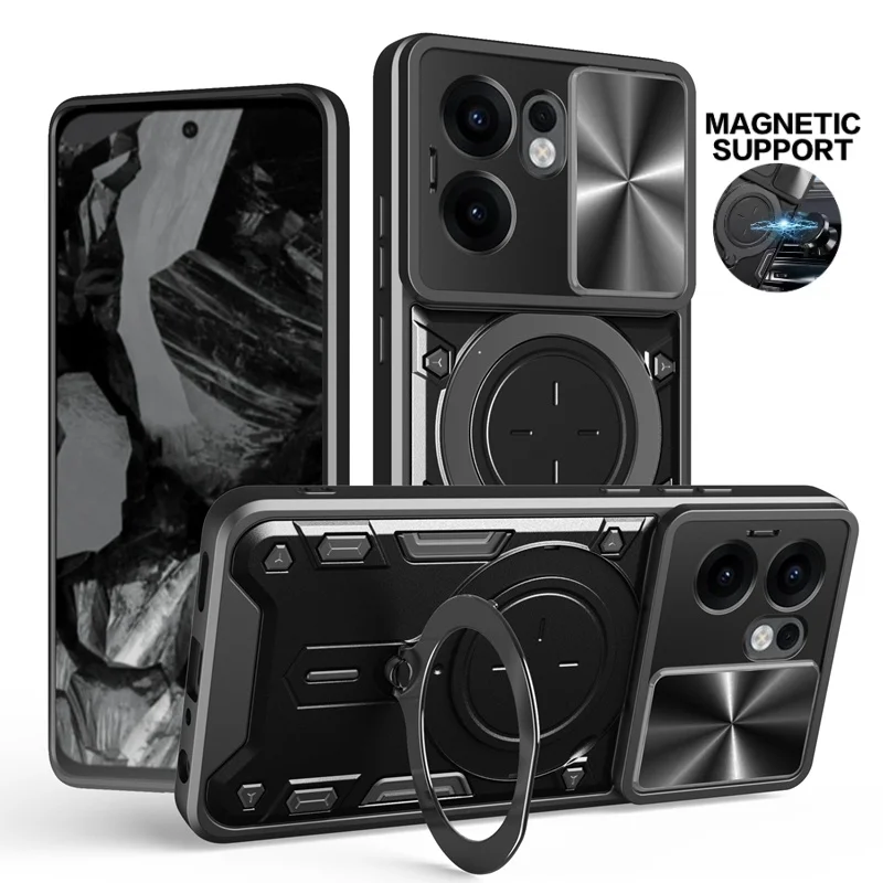 Shockproof Armor Phone Case with Magnetic Ring Holder and Slide Lens ...