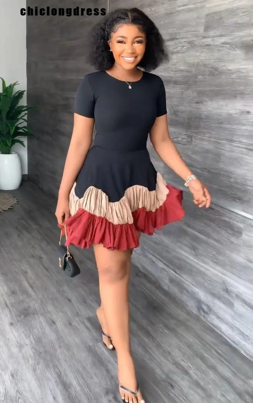 Summer-Ruffled-Dress-Women-Fashion-Elegant-Short-sleeved-Slim-Color ...