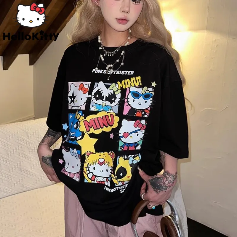 Sanrio-Hello-Kitty-Gothic-Graphic-T-shirt-For-Women-s-Summer-New ...
