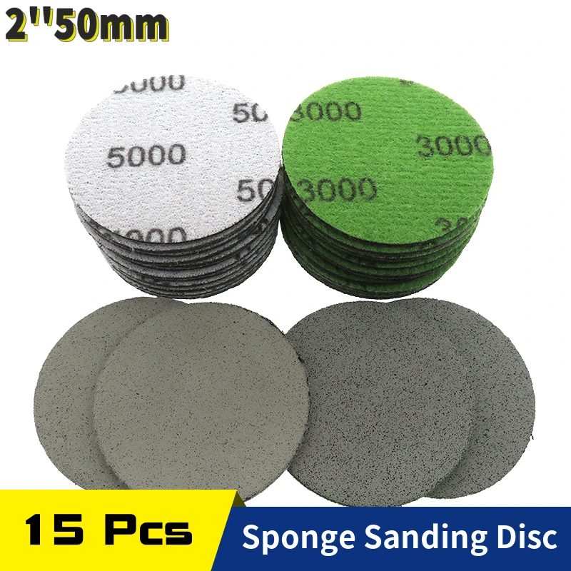 15Pcs-2-Inch-Sponge-Sandpaper-Hook-Loop-Wet-Dry-Foam-Sanding-Disc-3000 ...