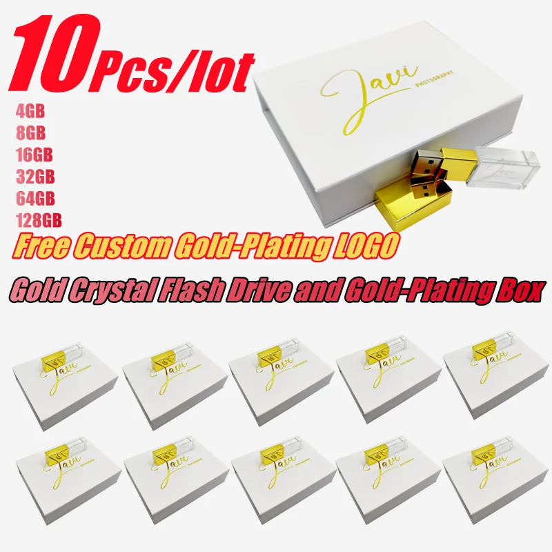 10PCS/Lot Free Custom Gold-Plating LOGO White Box with Gold Crystal ...