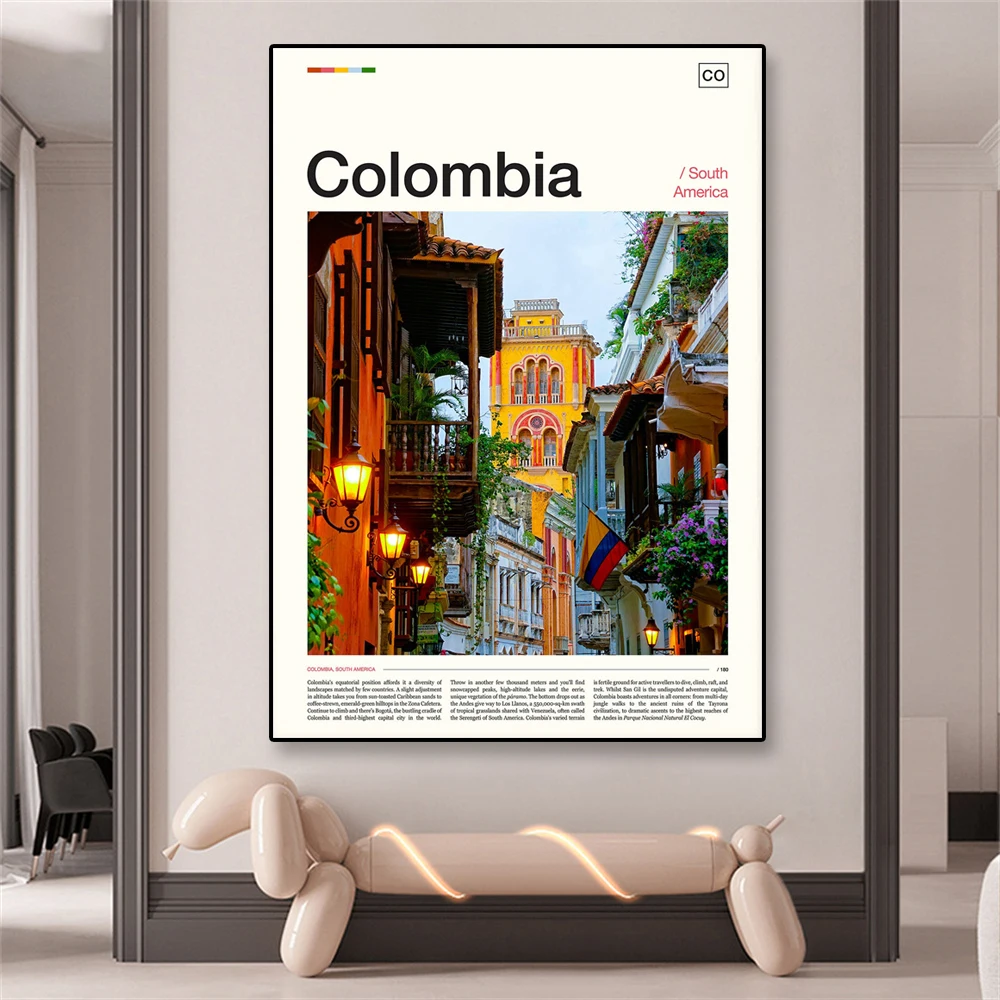Colombia Travel Poster South America Wall Art Colombia Prints Colorful ...