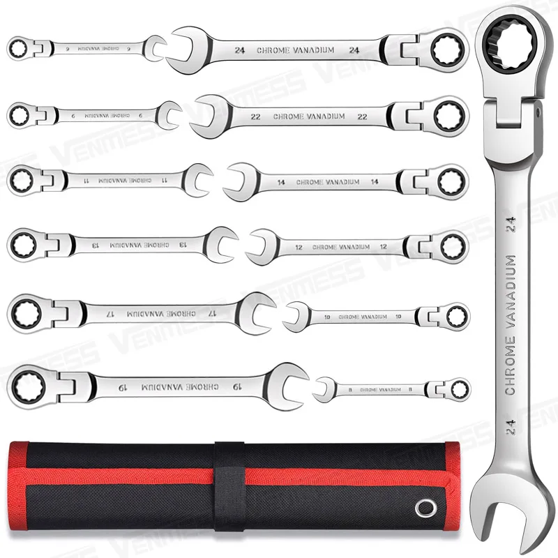 Flex-Head-Ratcheting-Combination-Wrench-Set-Chrome-Vanadium-Steel-Ended ...