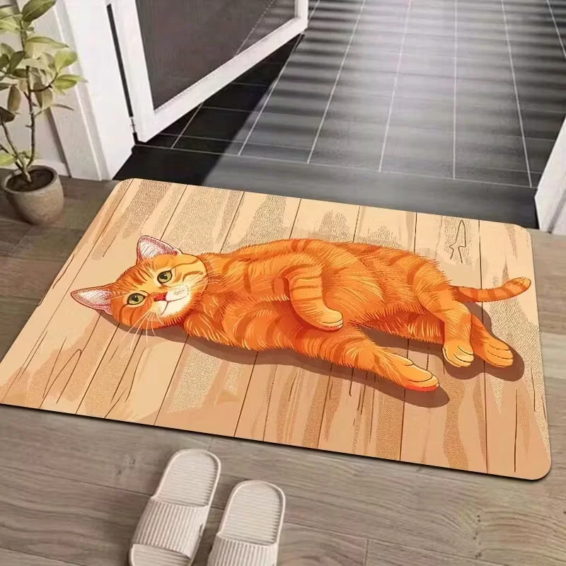 Orange Cat Doormat Cute Cat Welcome Mat Entryway Non-Slip Warm Tone ...