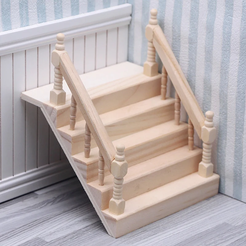 1-12-Dollhouse-Miniature-Handrail-Staircase-Wooden-Scene-Plain-Stairway ...