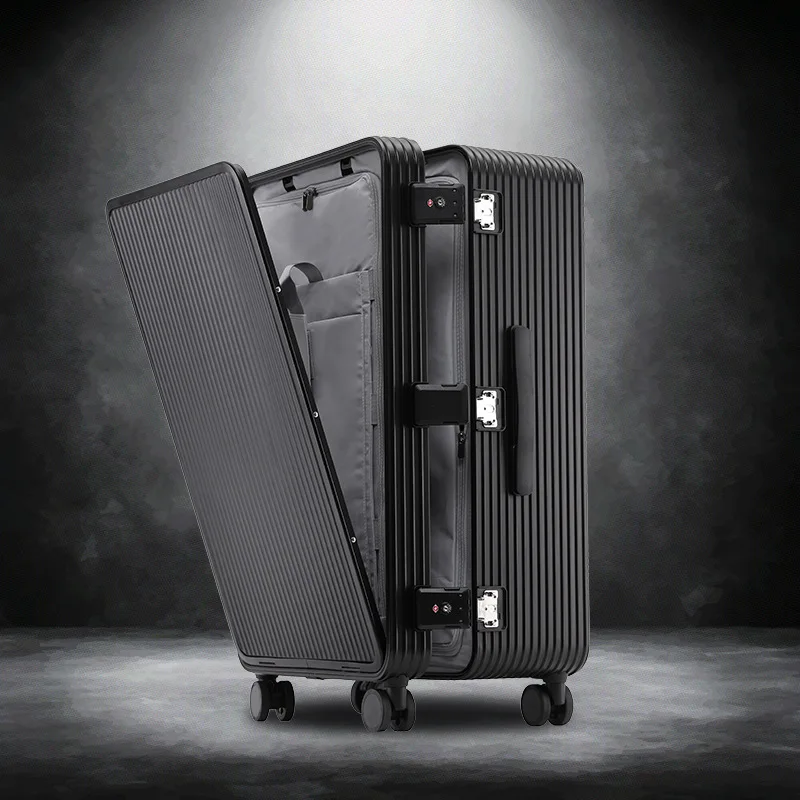 100% Aluminum Alloy Travel Suitcase Front Opening Rolling Luggage ...