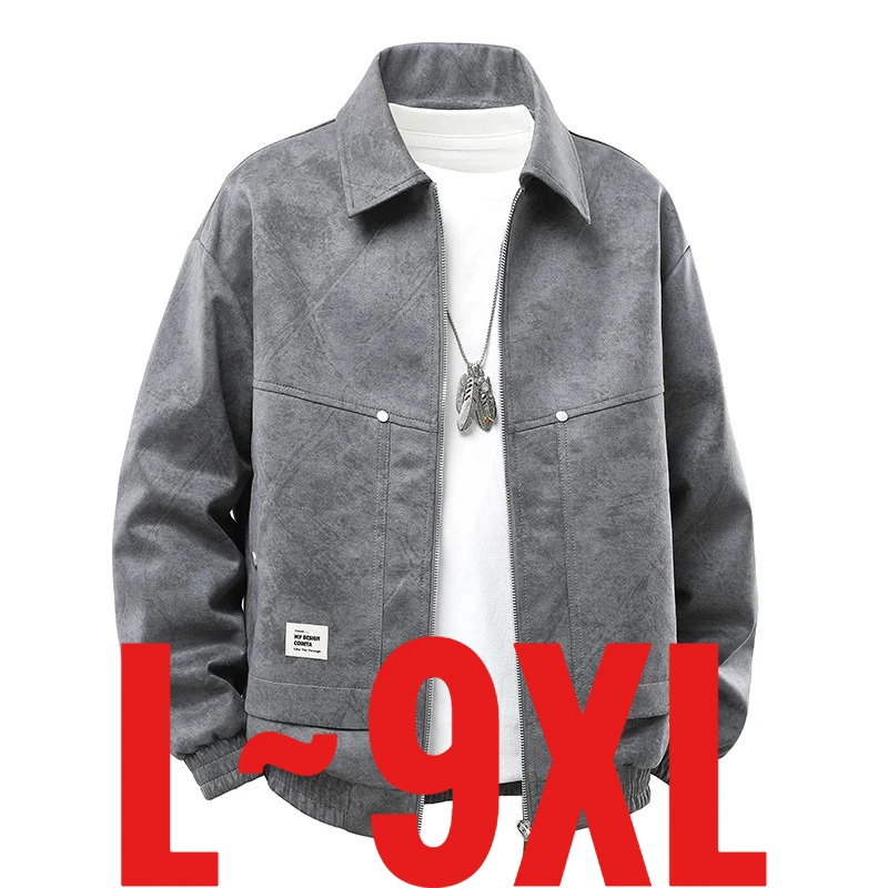 Plus Size 9XL Men Suede Jacket Zipper Oversize Coat Male Bomber ...