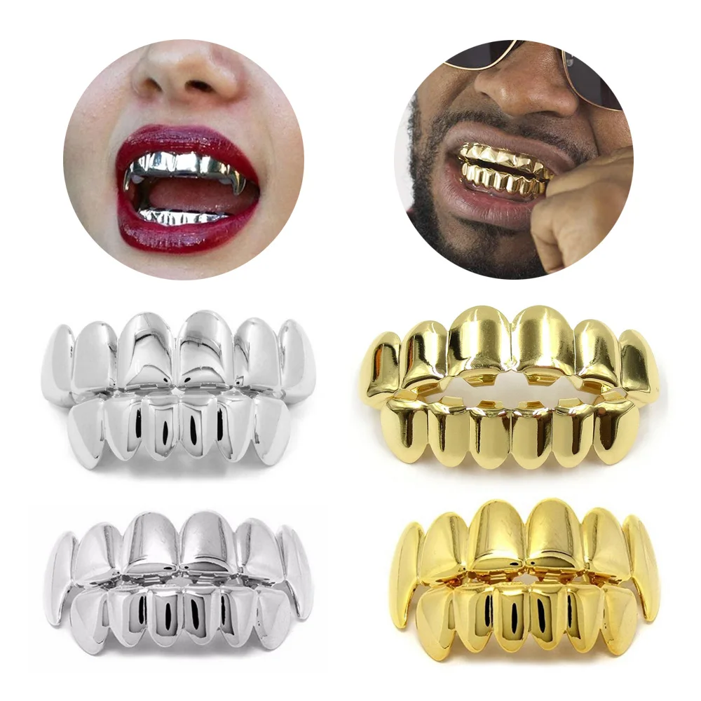 6-Teeth-Grillz-Gold-Color-Top-and-Bottom-Dental-Grills-Shiny-Hip-Hop ...