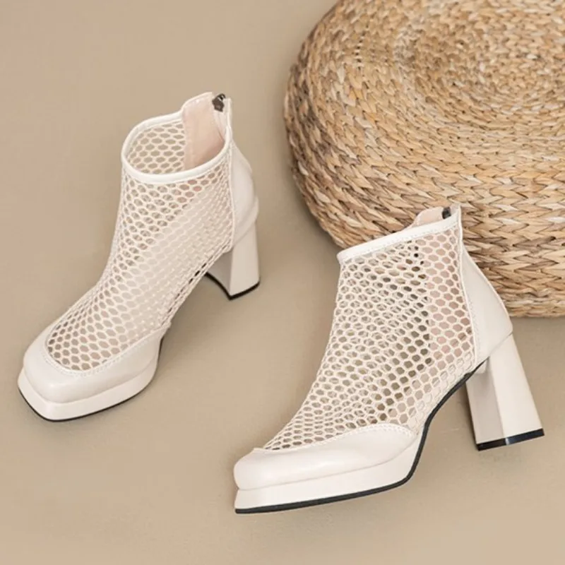 Bottines Cool à talons hauts, nouveau Style d'été, maille à tête ronde ...