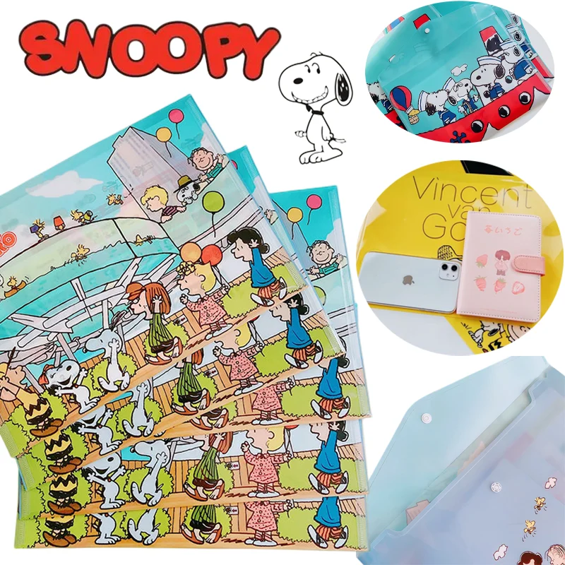 Snoopy A4 File Folders Cartoon Plastic Document Files Envelope Bags for ...