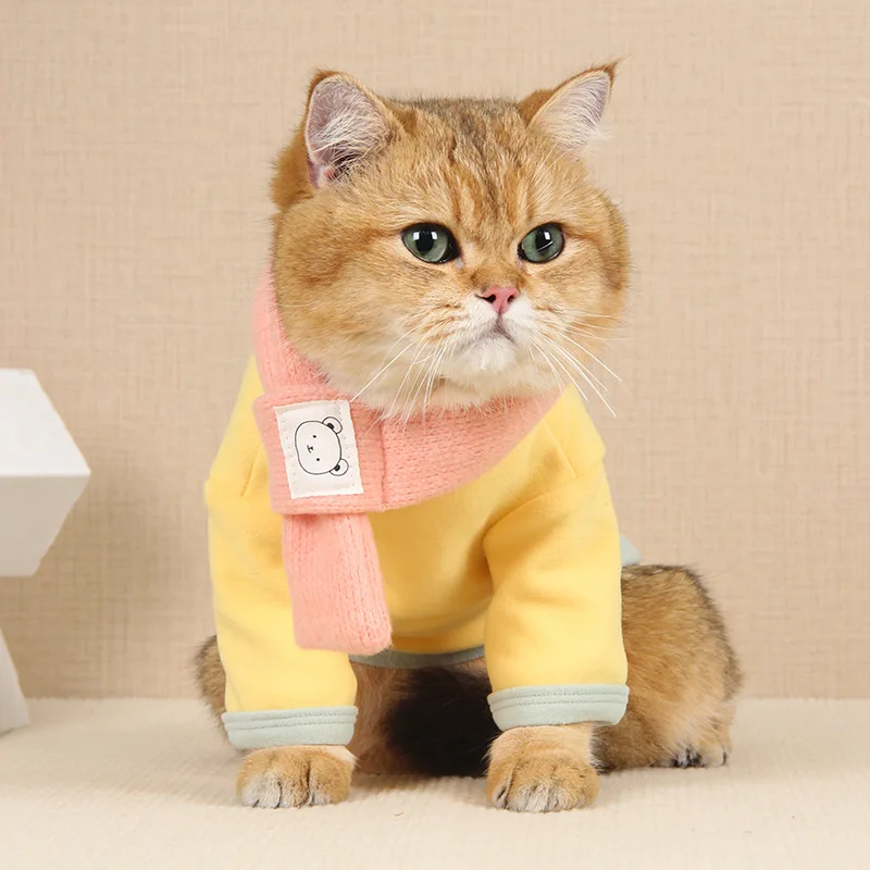 Cute-Cat-Clothes-with-Scarf-Winter-Warm-Puppy-Dog-Cats-Coat-Vest-Soft ...
