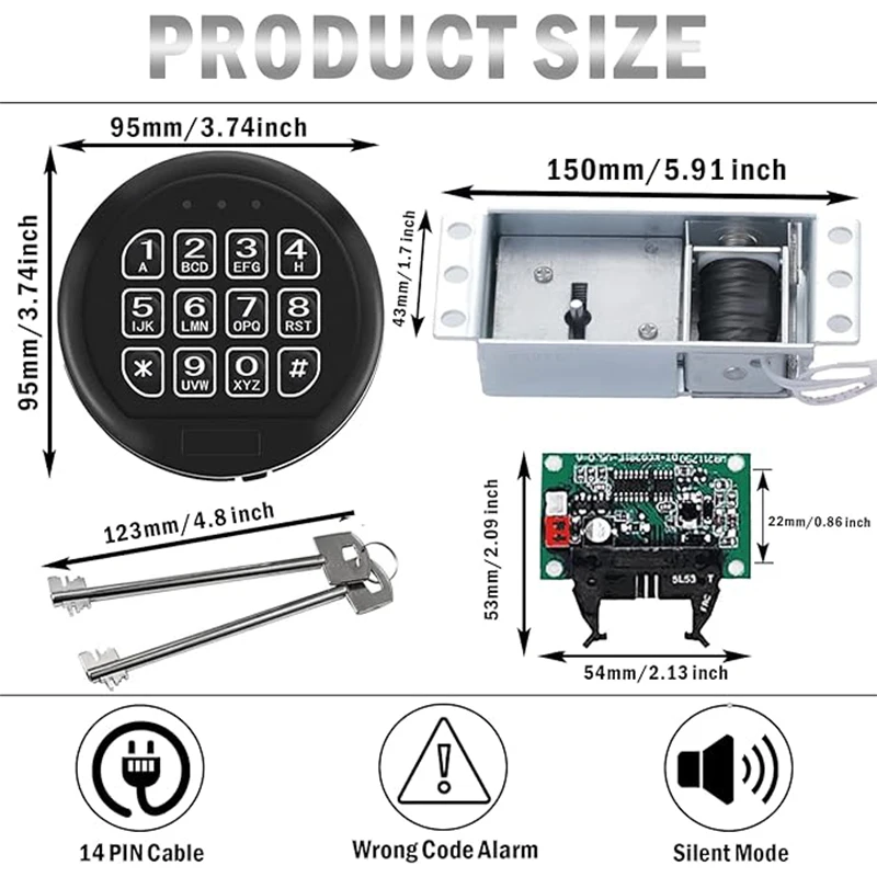 Lagard Gun Safe Lock Replacement with 2 Override Keys & Solenoid Black ...