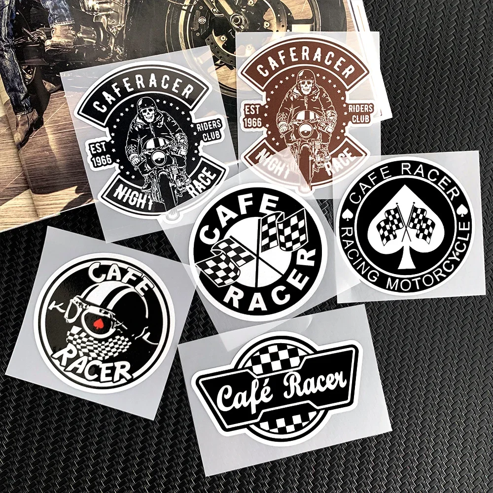 Cafe-Racer-Motorbike-Motorcycle-Sticker-Retro-Helmet-Chequered-Stickers ...
