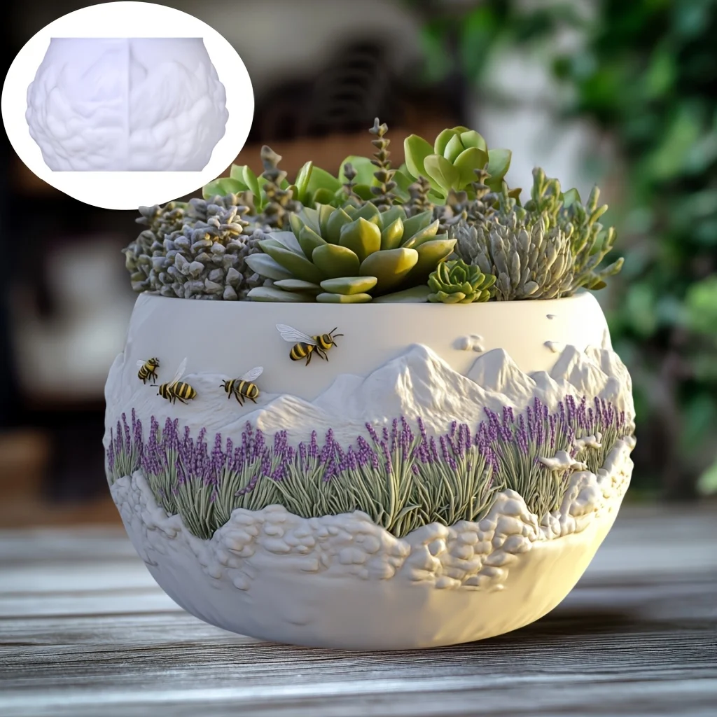 Lavender bee succulent plant flowerpot resin silicone mold valley ...