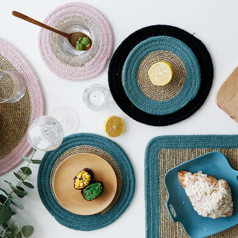 4-6PCS-Round-Woven-Placemats-Coaster-36cm-Natural-Straw-Braided-Heat ...