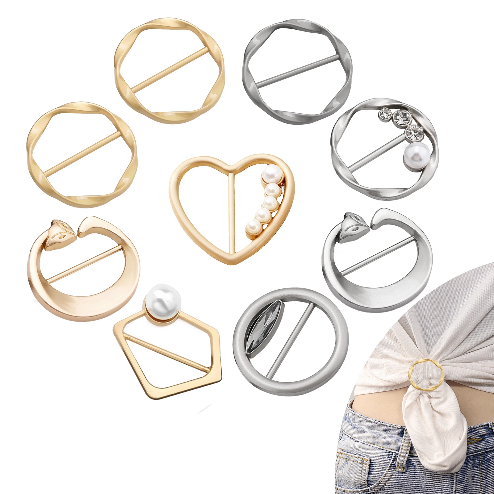 12pcs/9pcs Seiden schal Ring Clip T-Shirt Krawatten klammern für Frauen Mode Metall runden Kreis ...