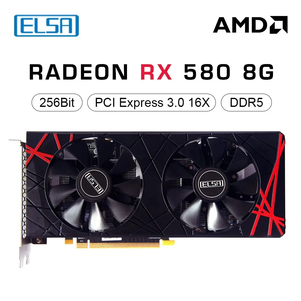 ELSA-AMD-Radeon-RX-580-8GB-GDDR5-256bit-Preto-GPU-Para-Mesa-De-Jogos-De ...