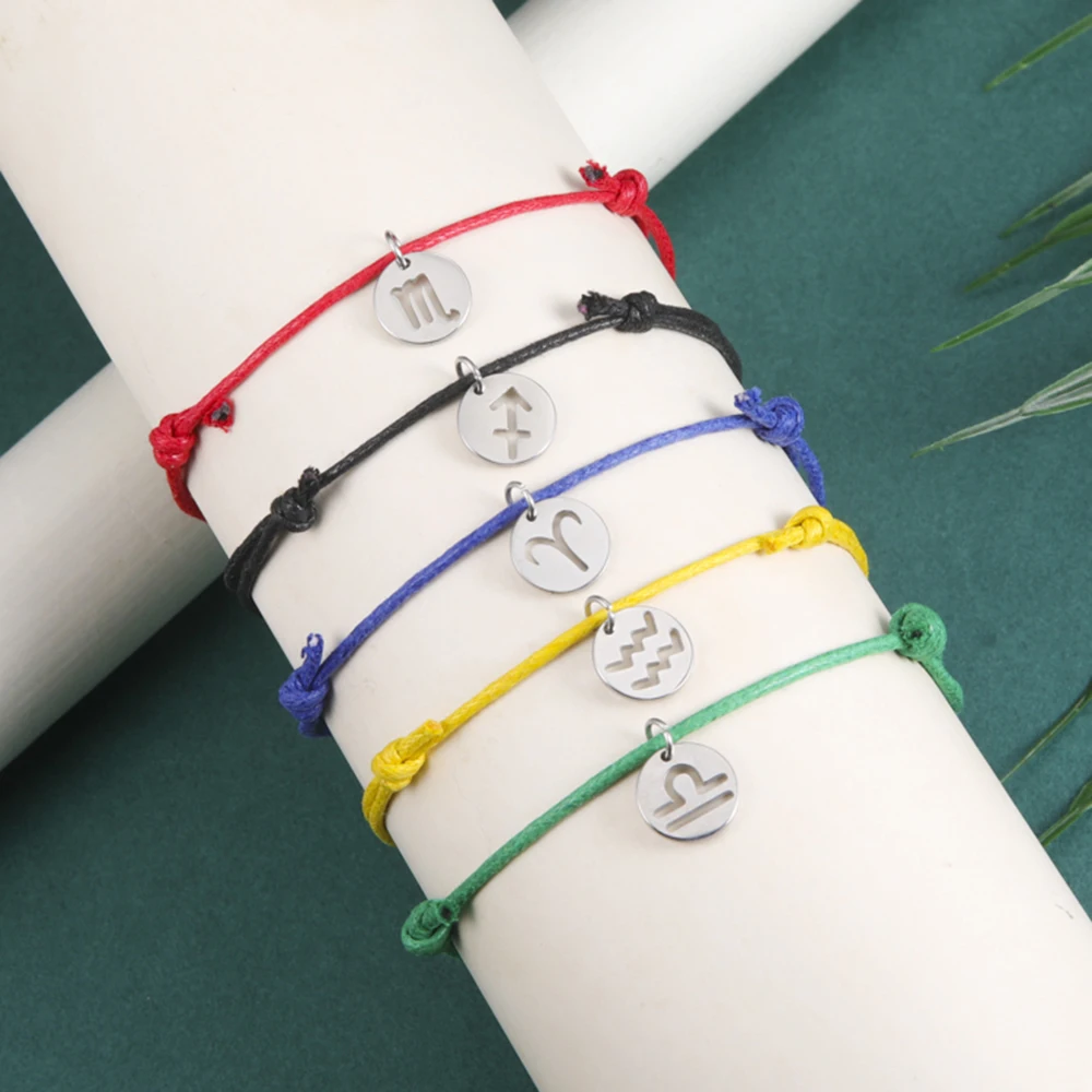 Zodiac-Wax-Rope-Charm-Bracelet-Red-Black-Stainless-Steel-Korea ...