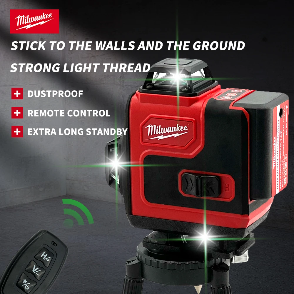 Milwaukee-Laser-Level-Green-16-Lines-4D-Self-Leveling-360-Horizontal ...