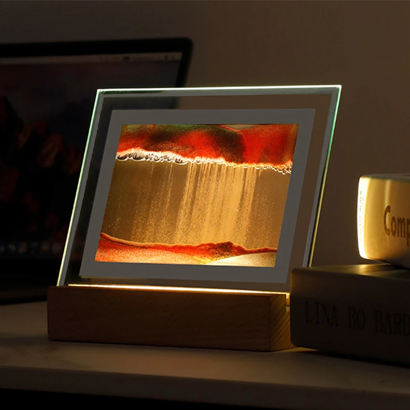 Moving Sand Art Table Lamp Home Decor Quicksand 3D Landscape Flowing ...