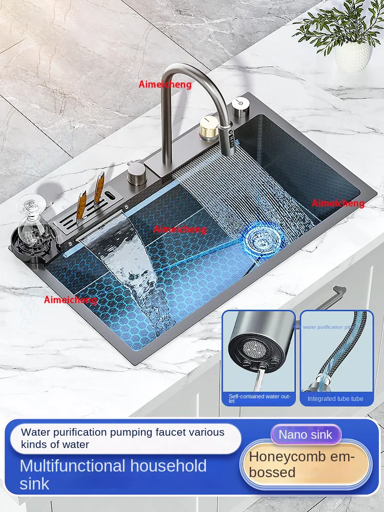 Feiyu-waterfall-sink-large-single-trough-hand-thickened-nano-304 ...