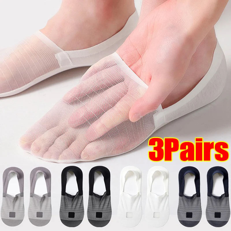 3Pairs Men's Sock Slippers Summer Ultra-Thin Invisible Ankle Socks ...