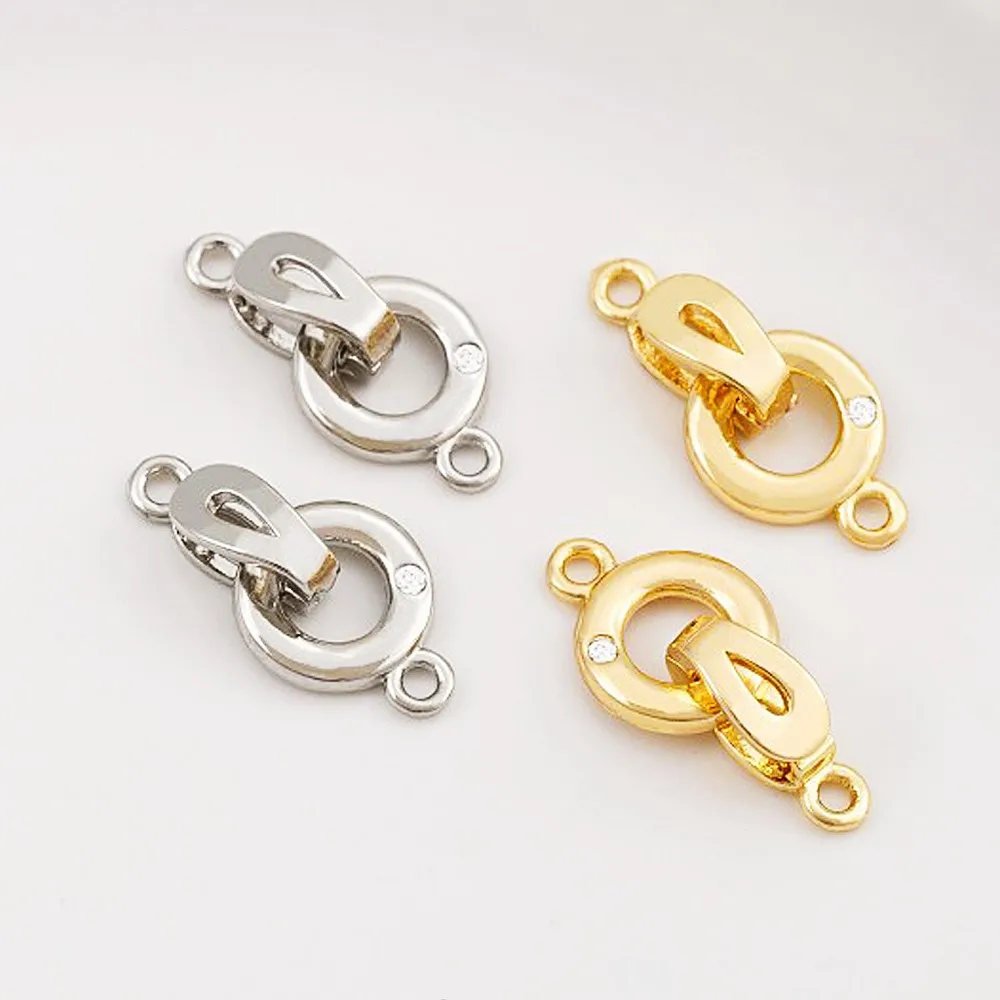 2Pcs 14K Gold Plated Brass Zircon Pearl Clasp Connector Fastener Lock ...