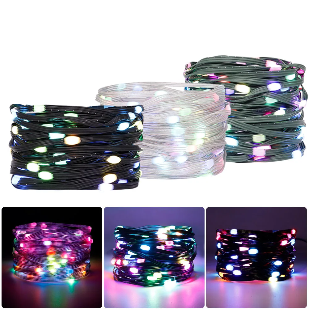Imperme-vel-LED-String-Lights-endere-vel-transparente-verde-fio-preto ...