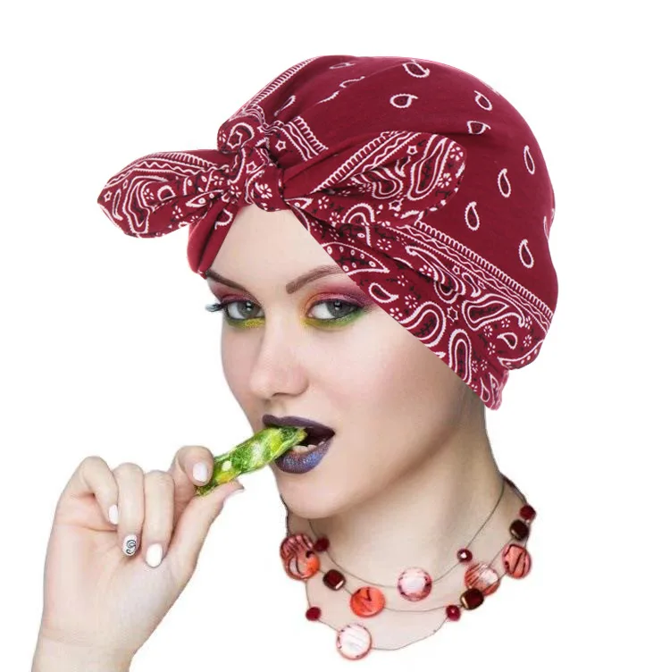 New-Bowknot-Turban-Women-Muslim-Inner-Hijab-Hat-African-Pattern-Beanies ...