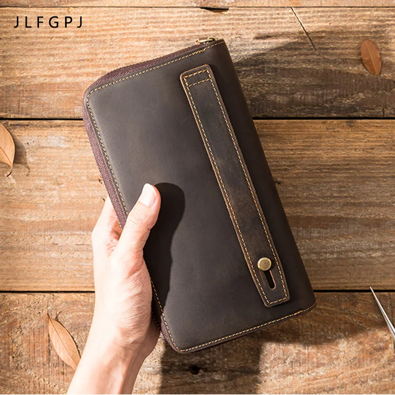 Cartera-larga-de-cuero-Crazy-Horse-para-hombre-Cartera-de-piel-de-vaca ...
