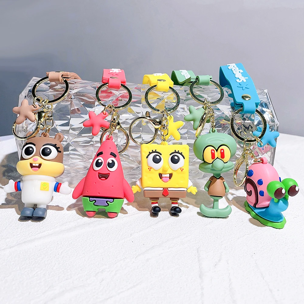 Kawaii SpongeBob Keychain Cute Cartoon Doll Pendant Car Key Ring ...