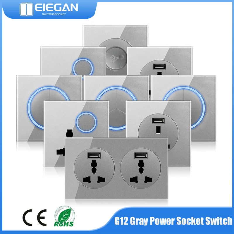86-86mm-1-2-3-4-Gang-AC110-250V-Tempered-Glass-Panel-Wall-USB-Switch ...