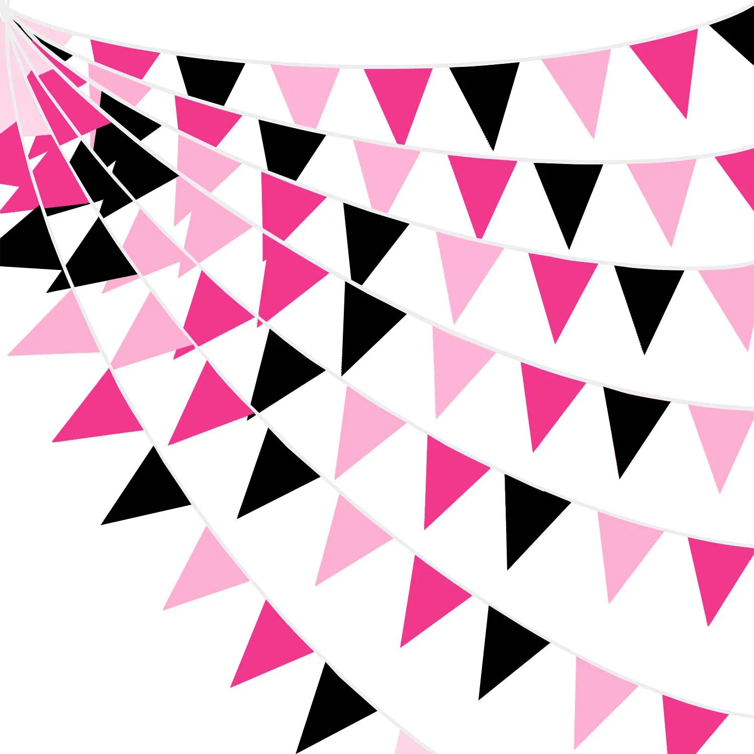 1PC 32ft Hot Pink Rose Gold Black Pennant Banner Polka Dot Bunting ...