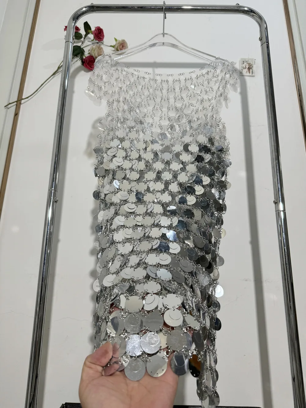2025 New Silver Round Mirror Chainmail Party Dresses Women's Metallic ...