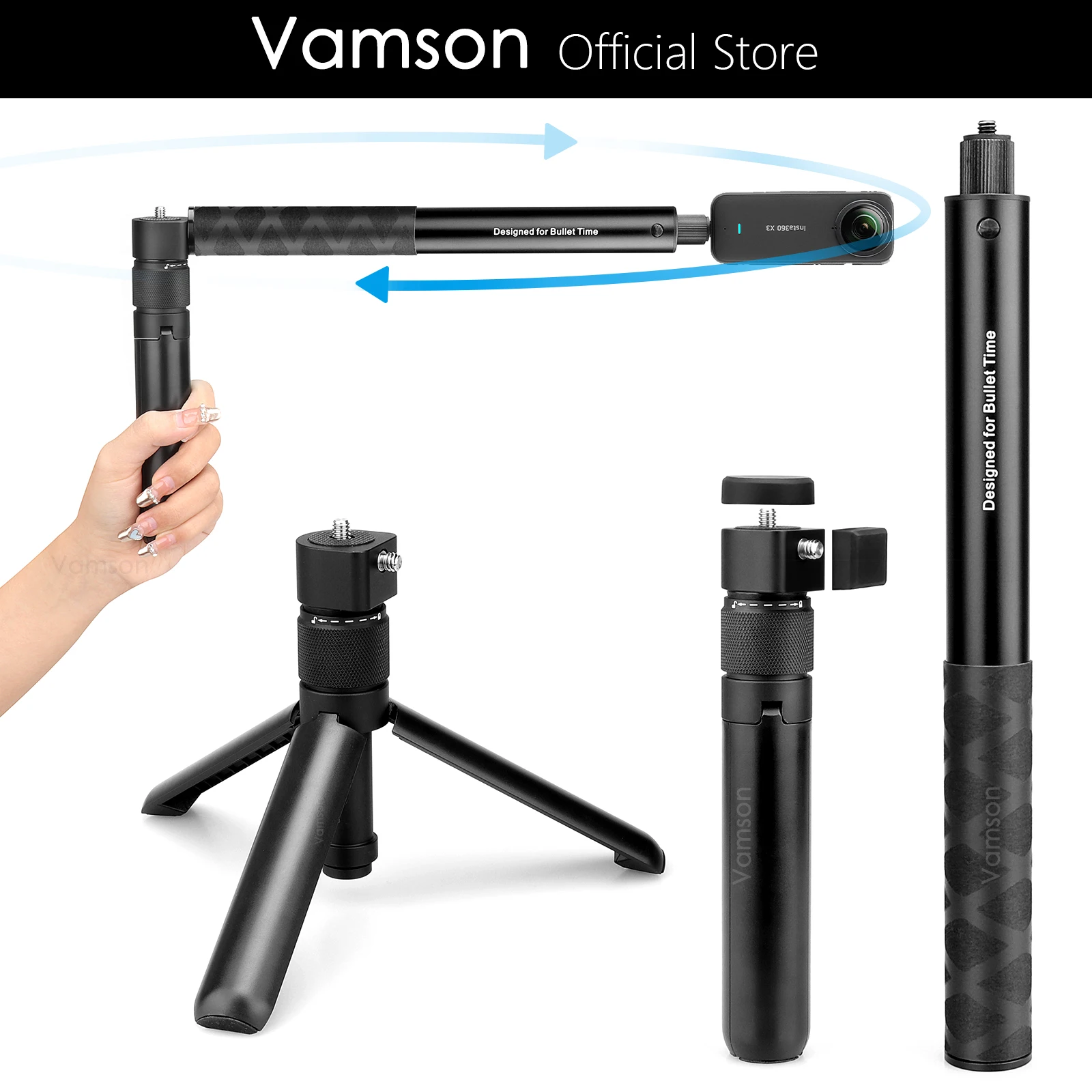 Vamson-Invisible-Selfie-Stick-for-Insta360-X3-Rotating-Bullet-Time ...