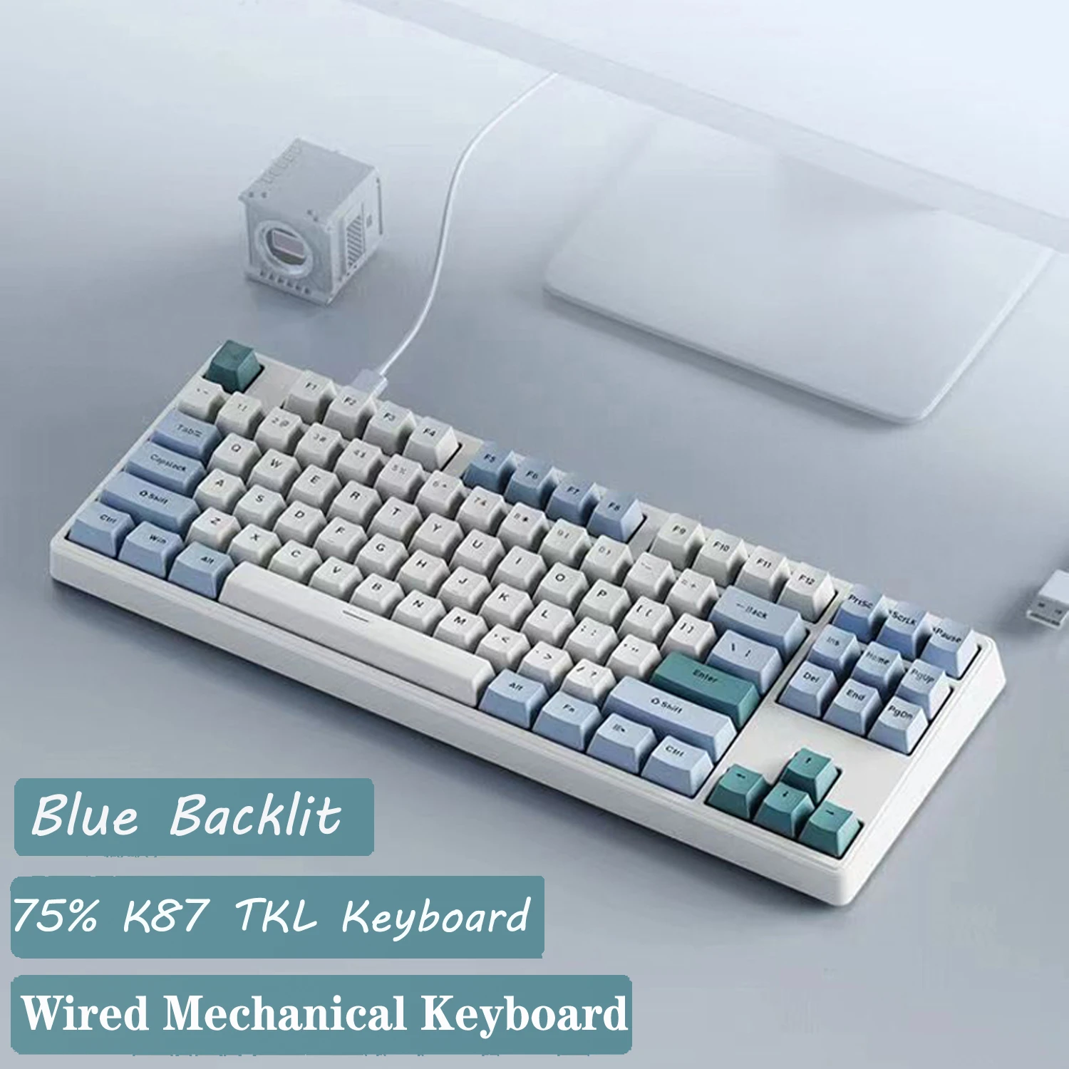 75 Por cento K87 TKL Wired Retro Teclado Mecânico, Azul Backlit Jerrzi ...
