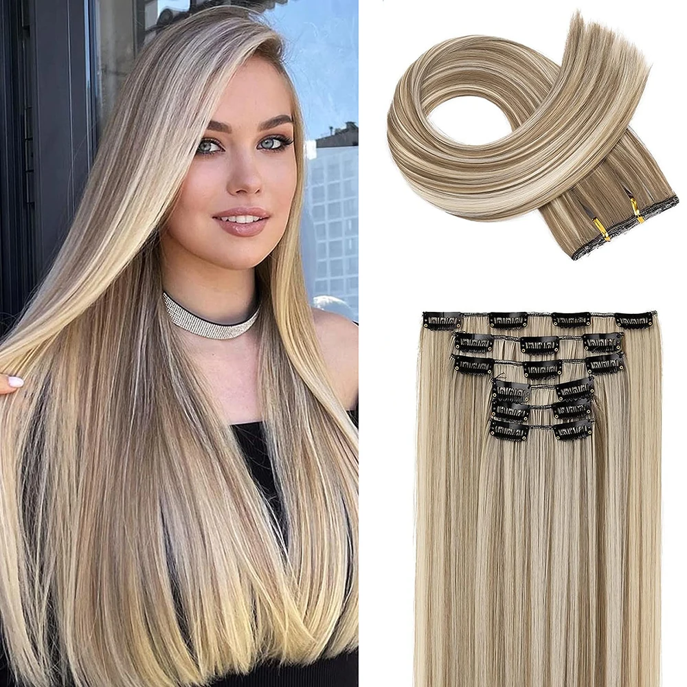 Extensions-de-Cheveux-Noirs-Synth-tiques-Longs-et-Lisses-pour-Femme-24 ...
