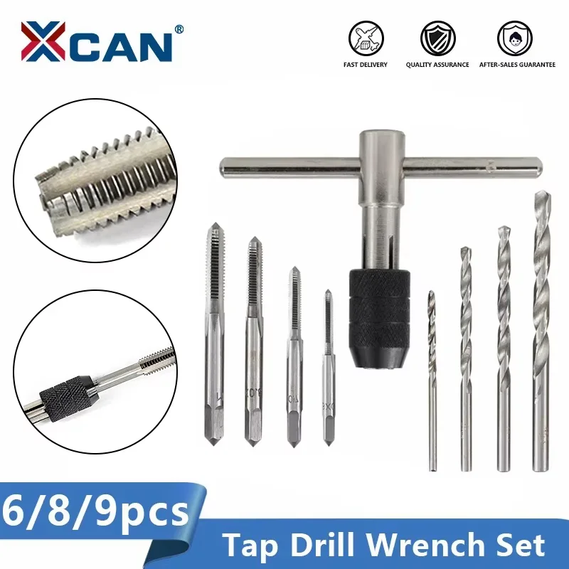 XCAN 6/8/9pcs Tap Wrench Set Adjustable M3-M12 T-Handle Ratchet Tap ...
