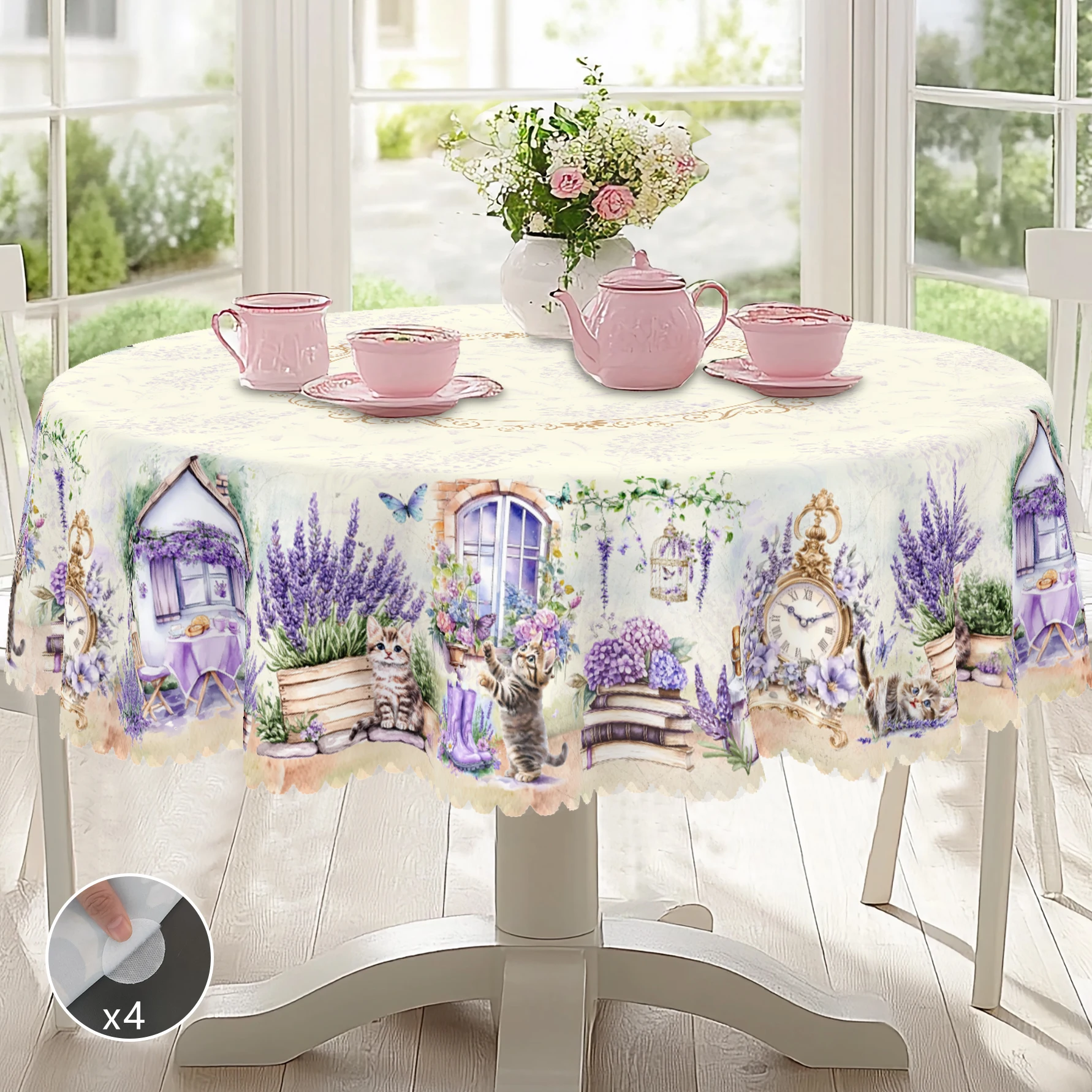 1 Cute Cat Lavender Print Round Tablecloth, 5 Sizes Available, Elegant ...