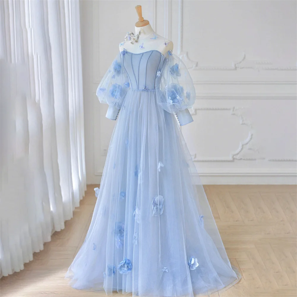 Lily-Sky-Blue-Tulle-Prom-Dress-Long-Sleeve-Party-Dress-A-Line-Celebrity ...