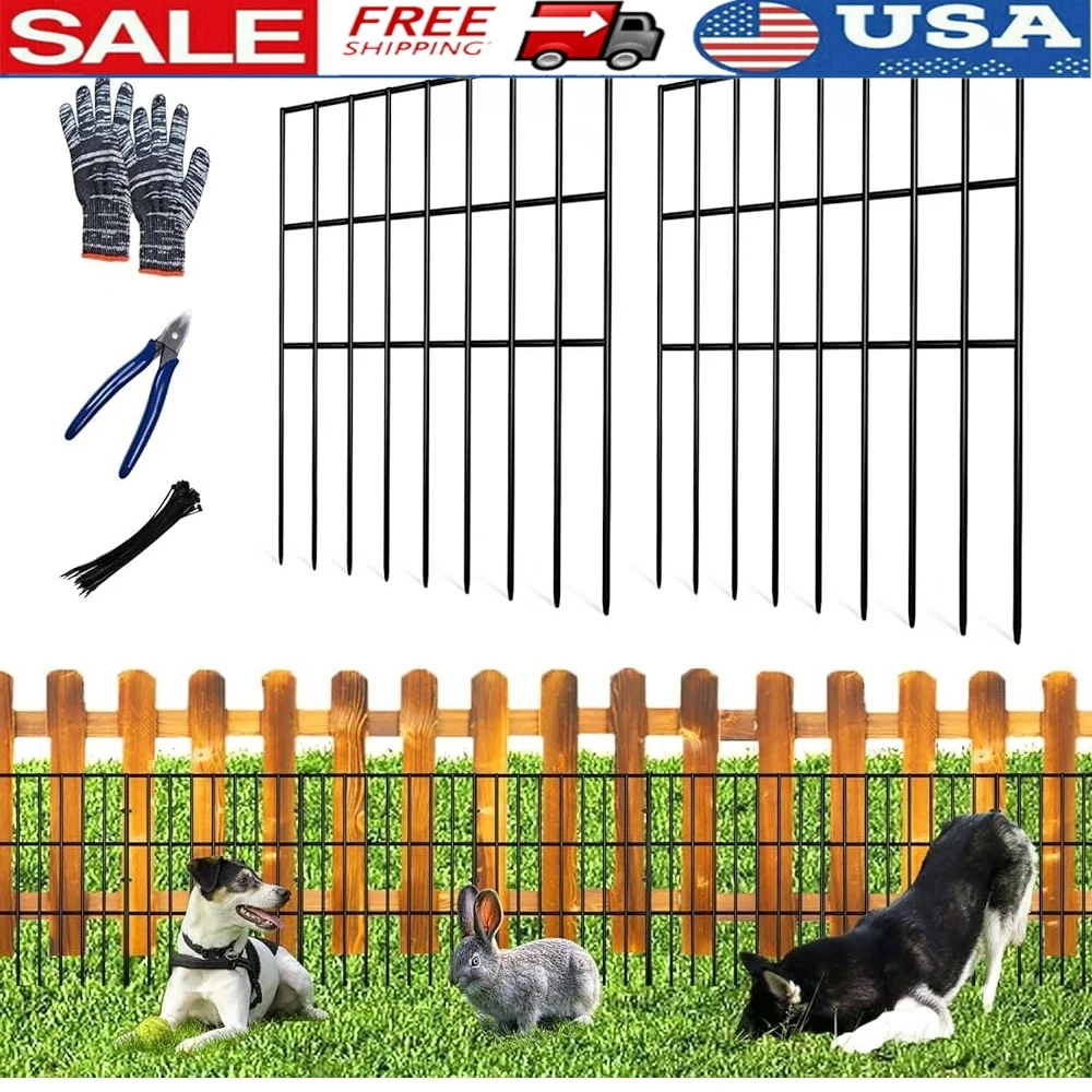 25pcs Garden Fence Animal Barrier No Dig Dog Rabbit Blocker 27ft Metal ...