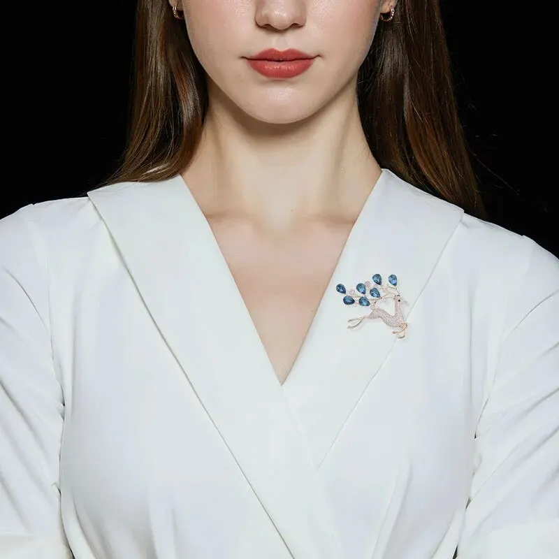 Blue-Crystal-Deer-Chest-Pin-Personalized-Anti-light-Separation-Pin ...