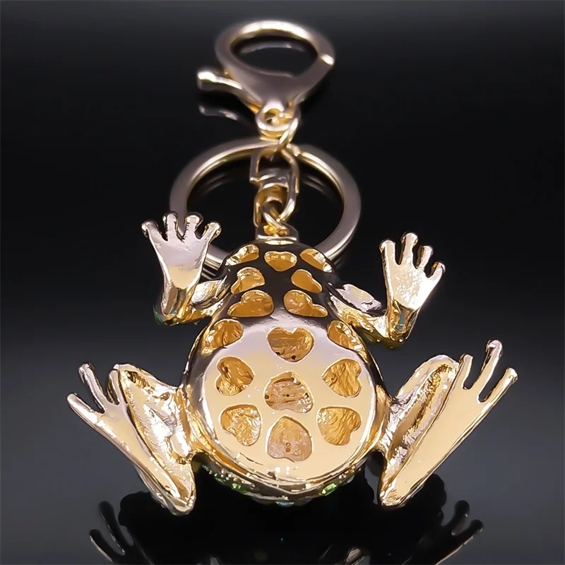 Frog Car Keychains Green Rhinestone Alloy Gold Color Keyring Bag Jewel ...