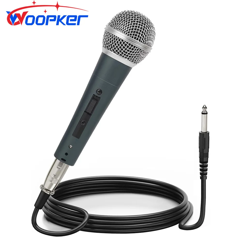 Woopker Wired Microphone Cardioid Dynamic Mic with Cable Power Switch ...