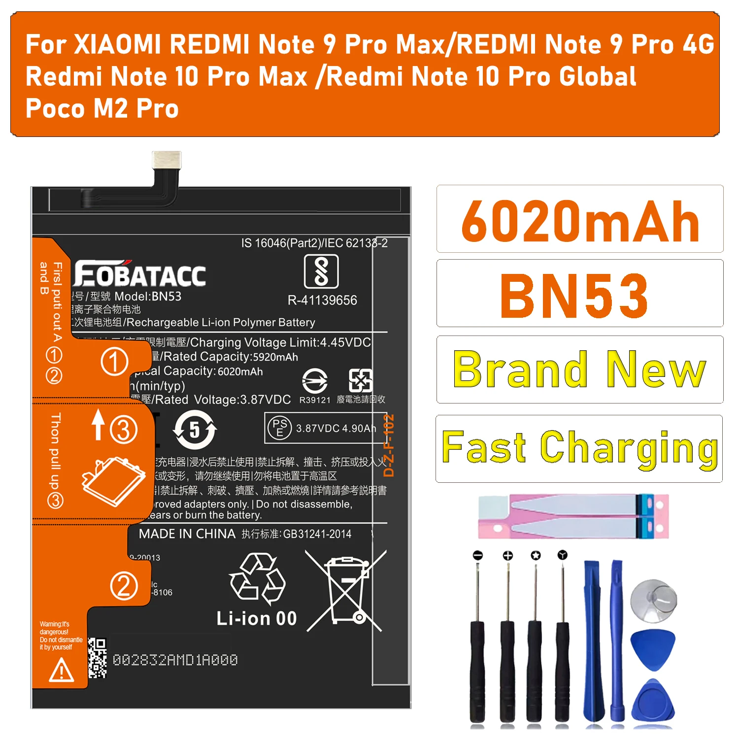 100% Original 6020mAh BN53 Battery for Xiaomi Redmi note 10 Pro global ...
