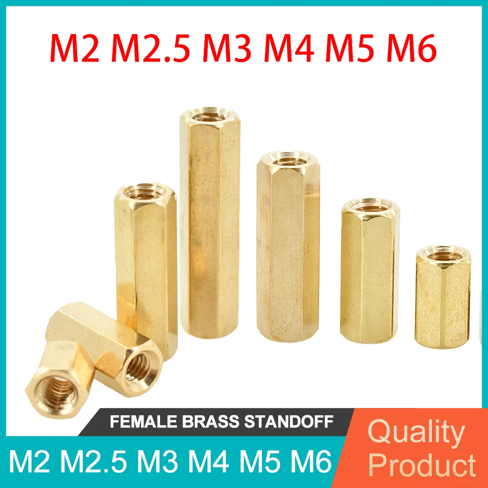 암컷 육각 황동 PCB 마더보드 스탠드오프 스레드 필러, 마운트 스페이서 할로우 볼트 나사, M2 M2.5 M3 M4 M5 M6, 3mm-60mm 컬럼