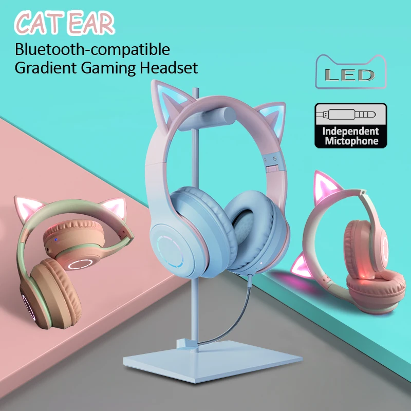 Cute-Gaming-Headset-LED-Wireless-Bluetooth-Compatible-Headphones-with ...