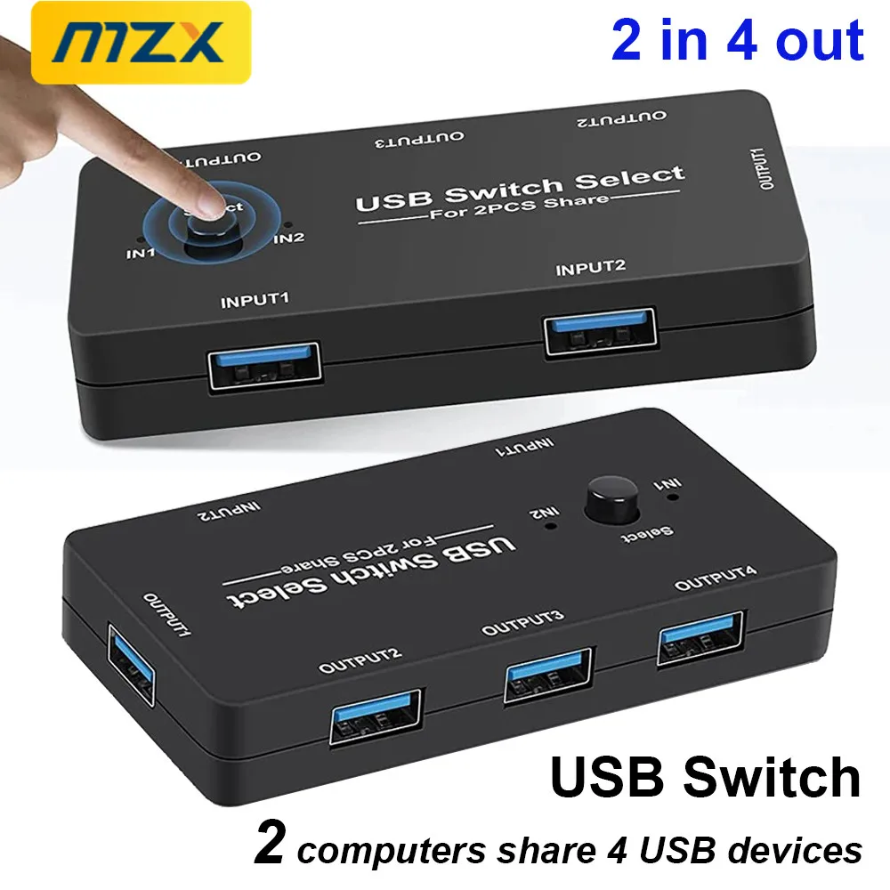 MZX-KVM-USB-Switcher-KM-Switch-Selector-2-0-Hub-2-Hosts-Computer-Laptop ...