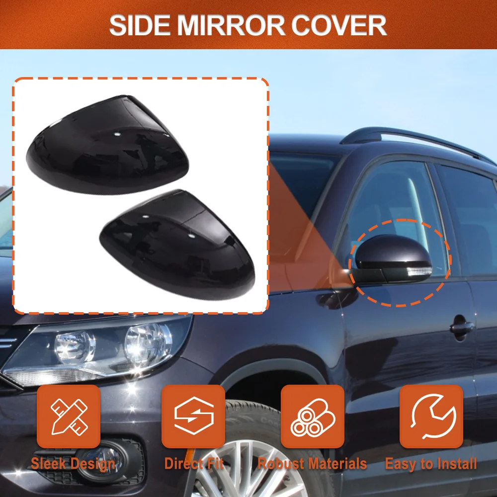 2Pcs Car Door Side Wing Rearview Mirror Cover Cap Glossy Black /White ...